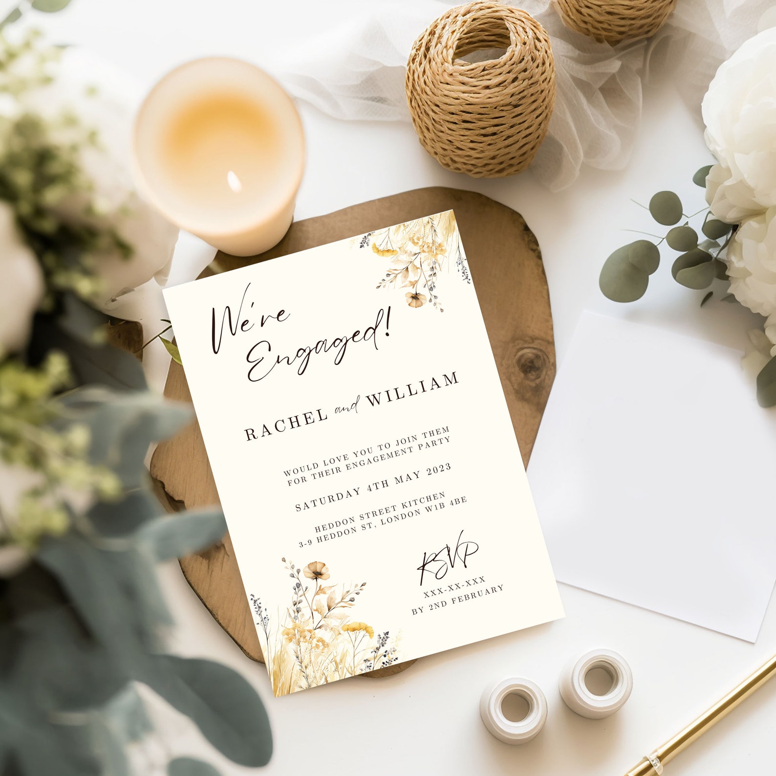 Floral Engagement Party Invitation Template, Printable Boho Dried ...