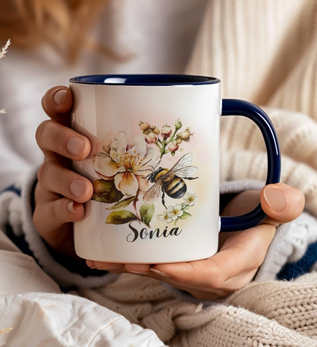 PERSONALIZED Bees Mug Watercolor, Custom Bee Mug, Personalized Bee Gift ...