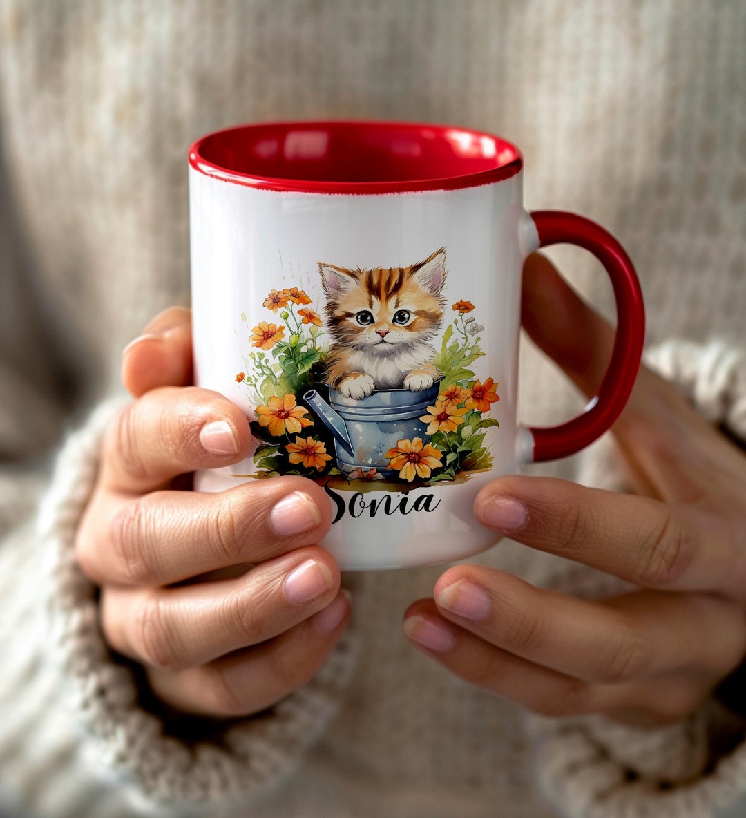 PERSONALIZED Cat Mug Watercolor, Custom Kitten Mug, Personalized Cat ...