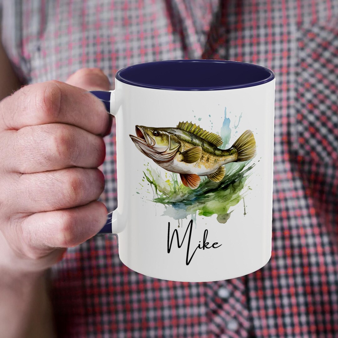 PERSONALIZED Sea Bass Coffee Mug Watercolor, CUSTOM Bass Fish Gift ...
