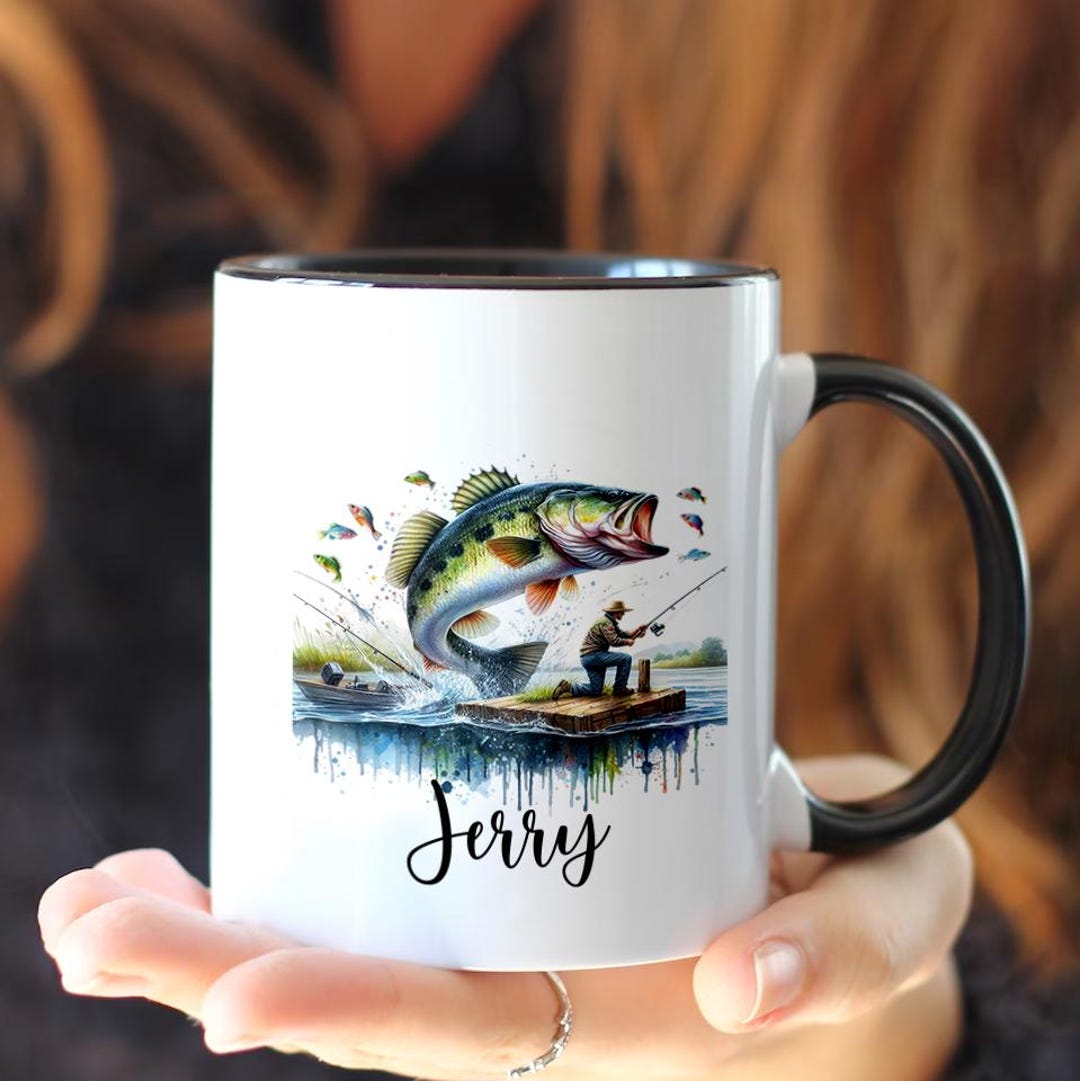 PERSONALIZED Bass Mug Watercolor, Custom Sea Bass Mug, Personalized ...