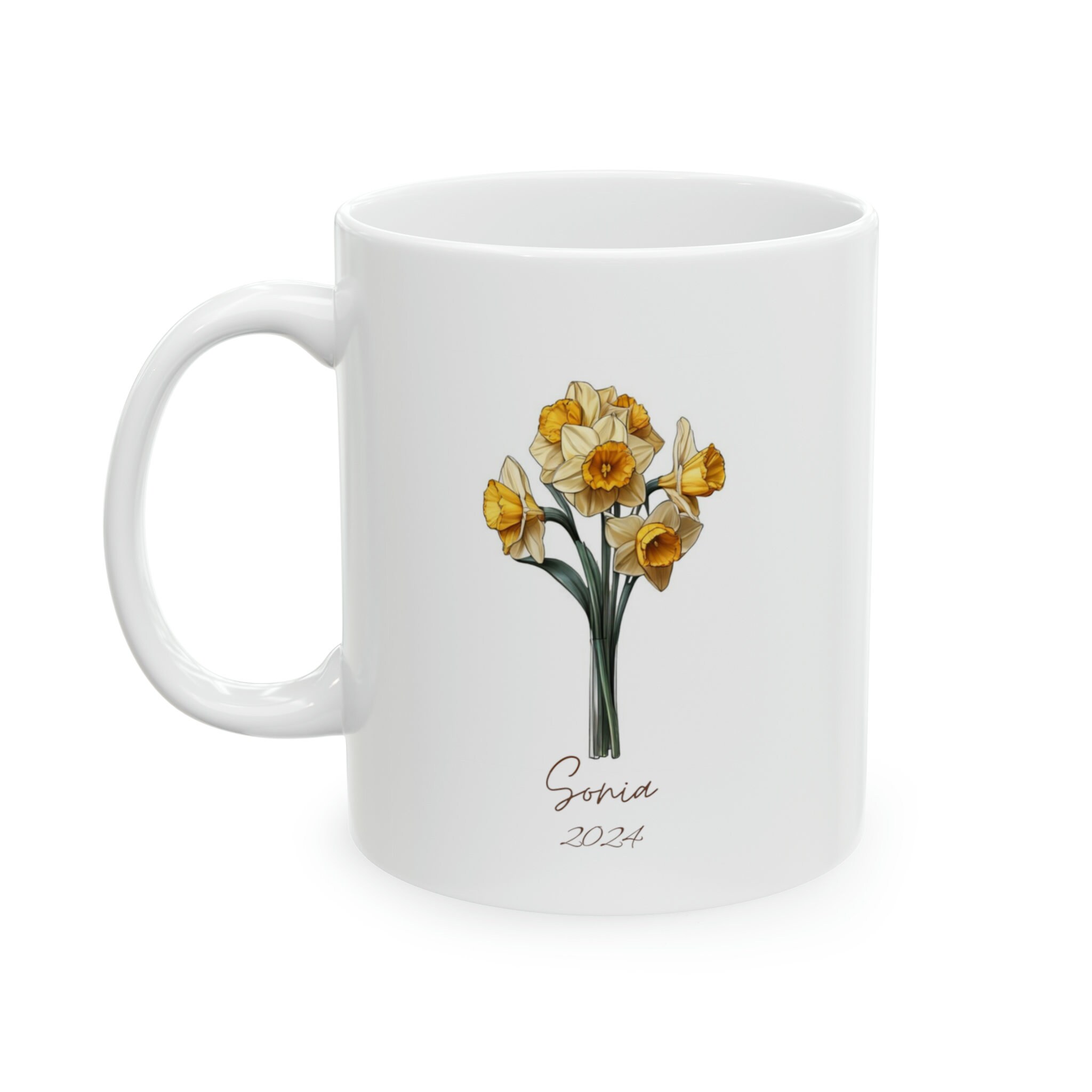Personalized Birth Flower Mug, March Birth Flower Mug, Birth Flower ...