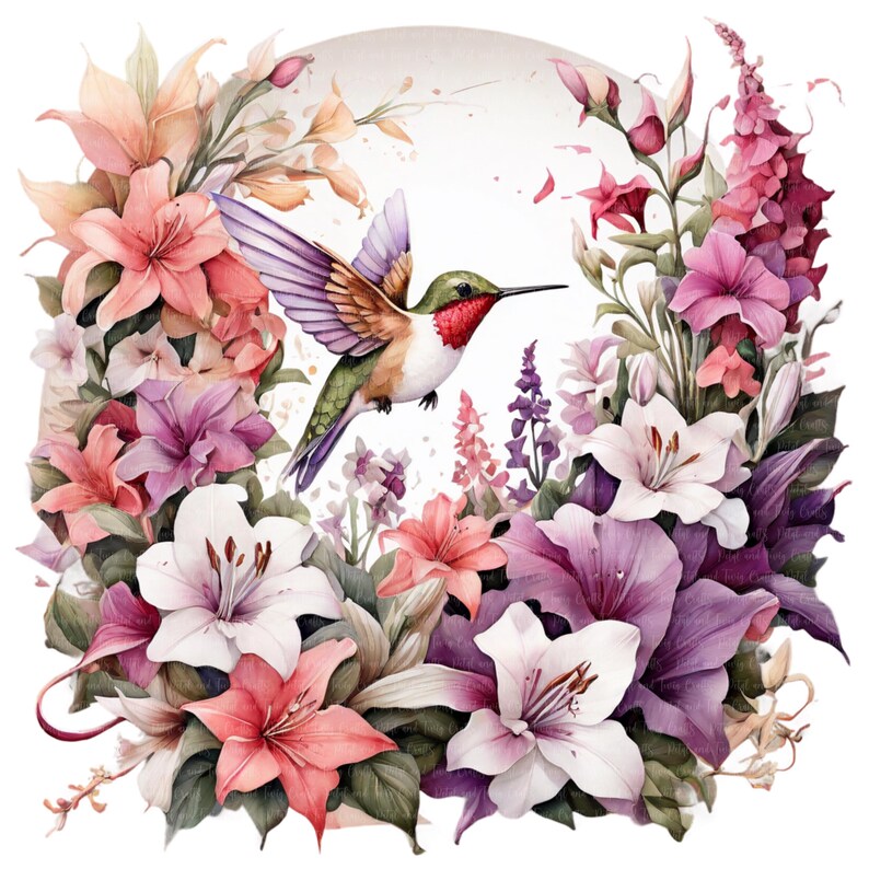 12 Watercolor Hummingbirds, PNG Clipart • Cottage Scrapbook Graphics ...