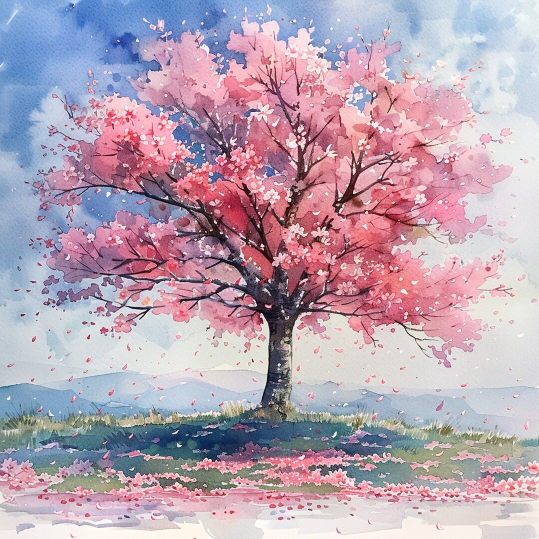 Watercolor Cherry Tree Digital Art File - Etsy