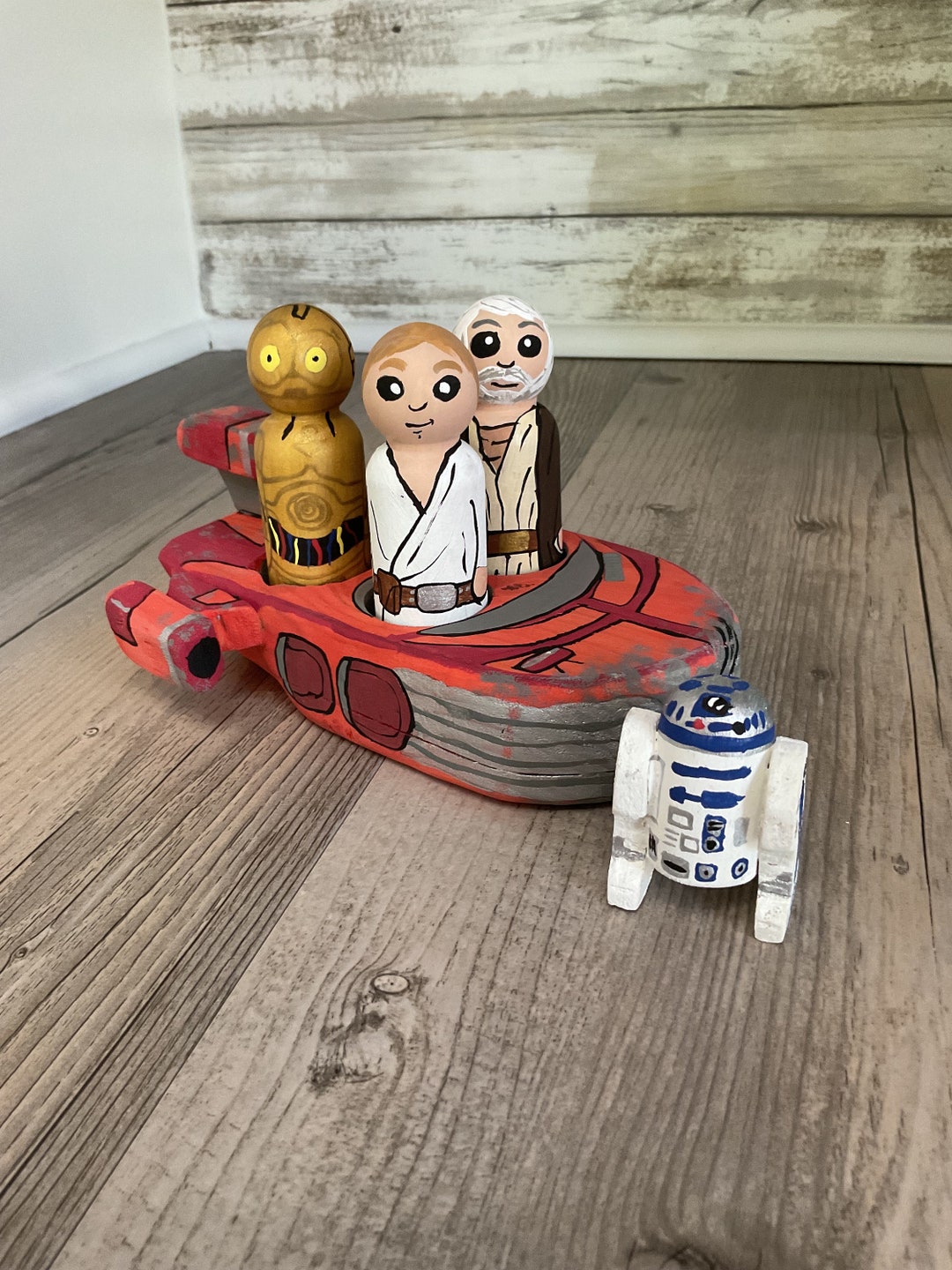 Handpainted Star Wars Peg Dolls: Luke, Obi Wan, R2D2 & Landspeeder - Etsy