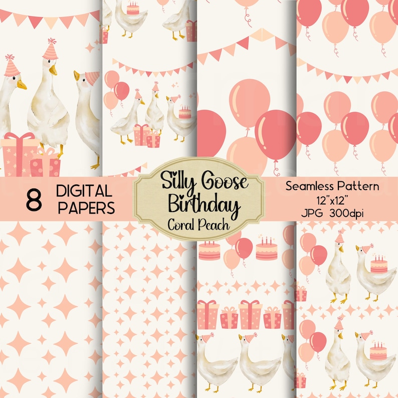 Silly Goose Digital Paper Seamless Repeating Pattern JPG, Cute Geese at ...
