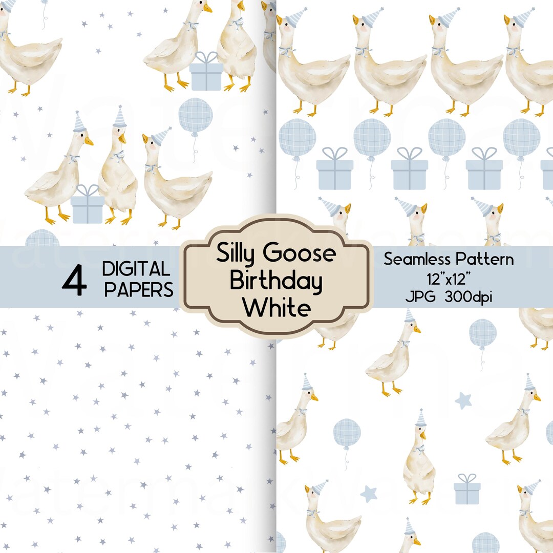 Silly Goose Seamless Pattern Digital Download JPG, Blue Birthday Party ...