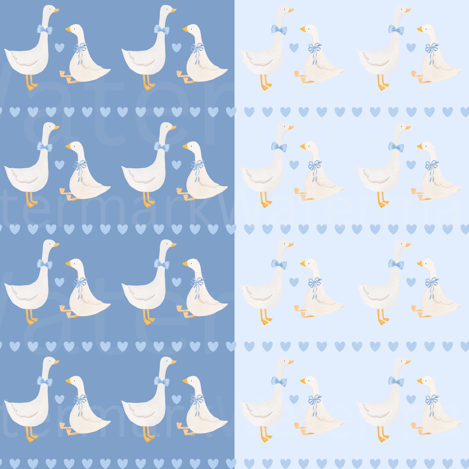 Silly Goose Seamless Pattern Digital Download JPG, Cute Geese With Blue ...