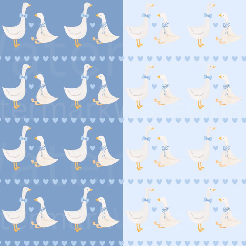 Silly Goose Seamless Pattern Digital Download JPG, Cute Geese With Blue ...