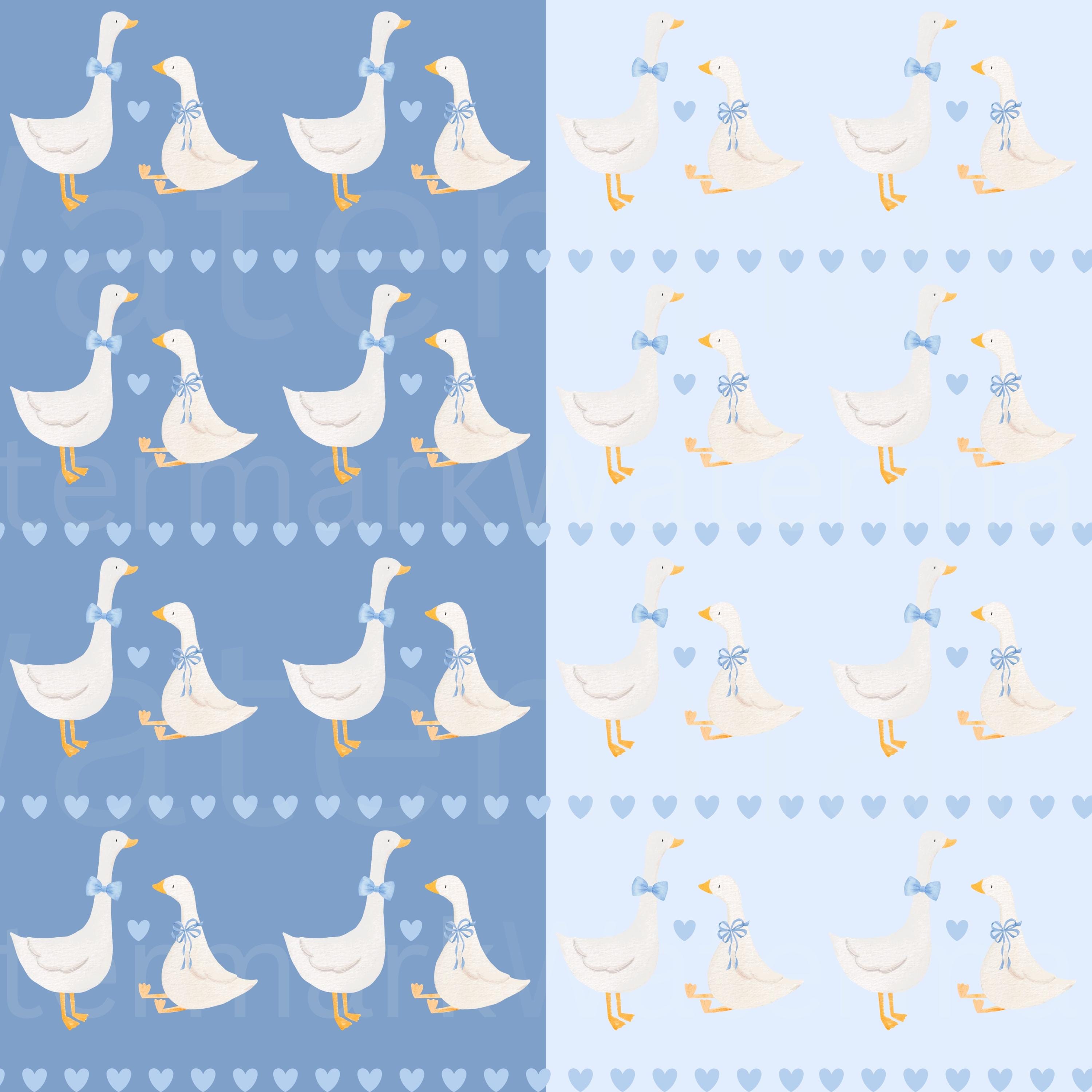 Silly Goose Seamless Pattern Digital Download JPG, Cute Geese With Blue ...