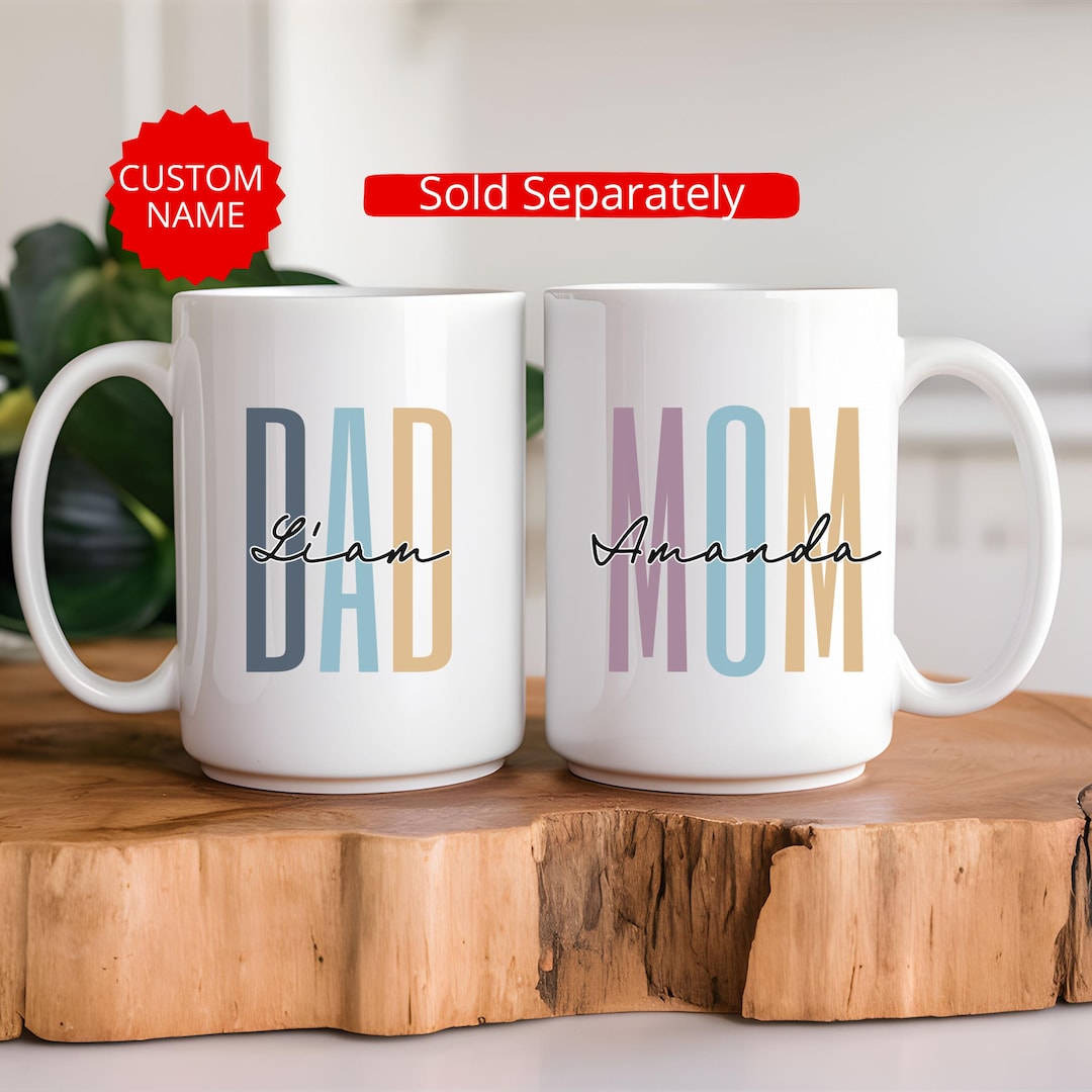 Personalized Mom & Dad Coffee Mugs, Parents to Be Mug Set, Baby Shower ...