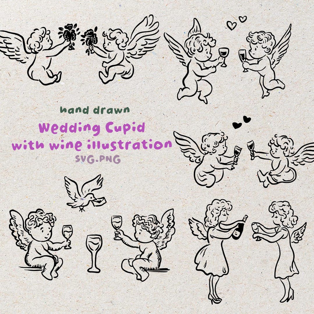 Hand Drawn Cupid Illustration SVG PNG - Drawing Cupid Line Art, Cupid ...