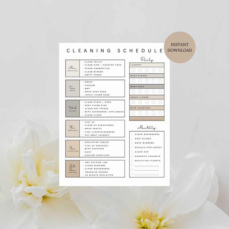 Printable Cleaning Schedule, Instant Download, Cleaning Planner ...