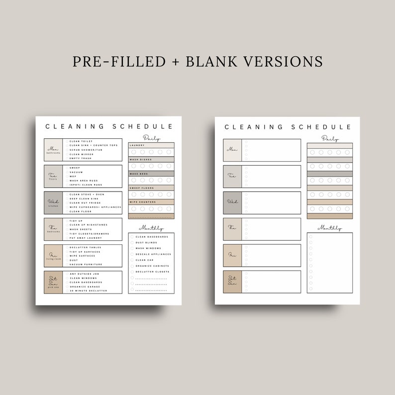 Printable Cleaning Schedule, Instant Download, Cleaning Planner ...
