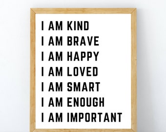 Positive Affirmations for Kids, Boho Classroom Decor, I Am Affirmations ...