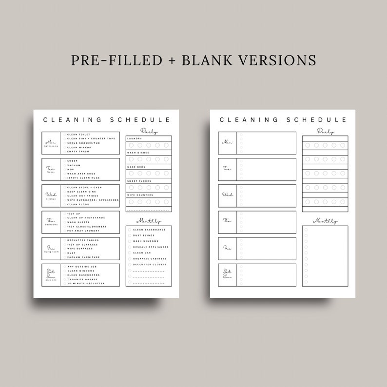 Printable Cleaning Schedule, Instant Download, Cleaning Planner ...