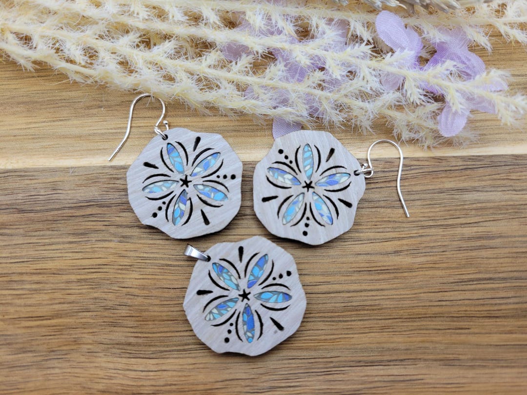 Mosaic Sand Dollar Jewelry Set: Lightweight Coastal Earrings & Pendant ...