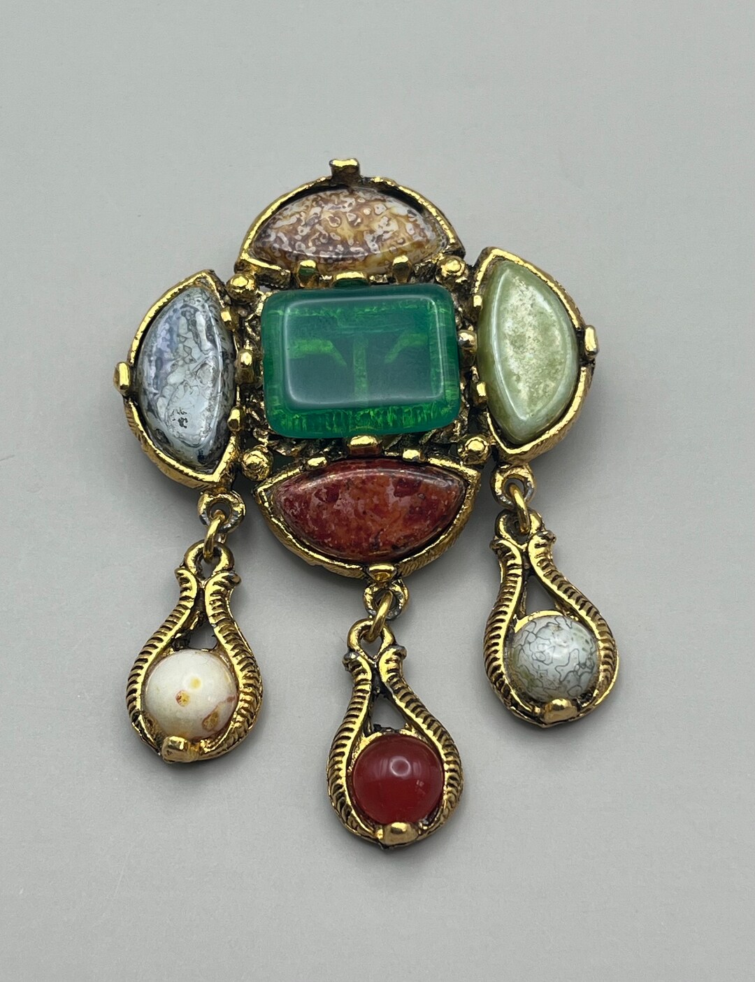 Vintage Jacobite Celtic Antique Gold Tone Multi-coloured Stone Brooch ...