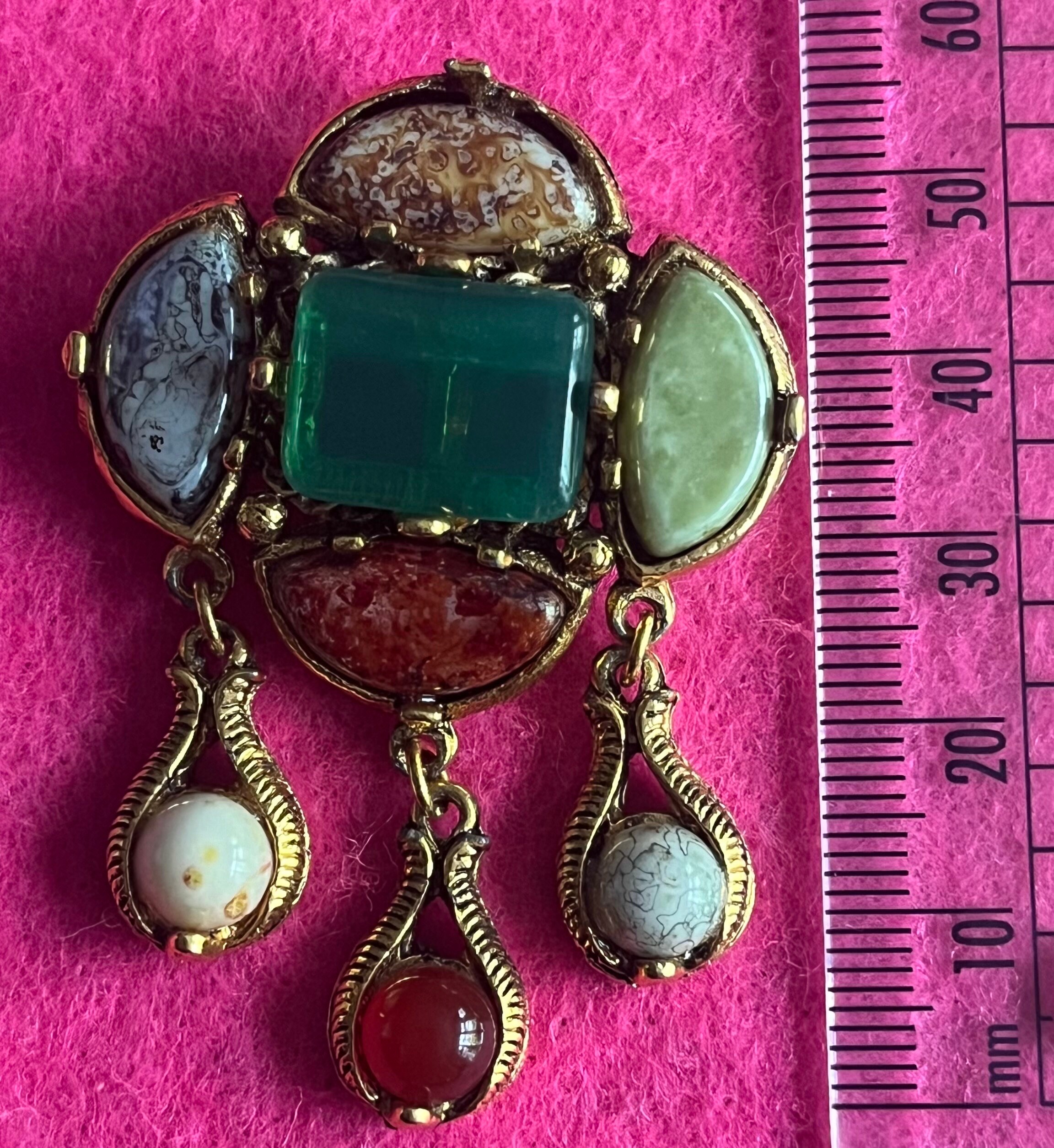 Vintage Jacobite Celtic Antique Gold Tone Multi-coloured Stone Brooch ...