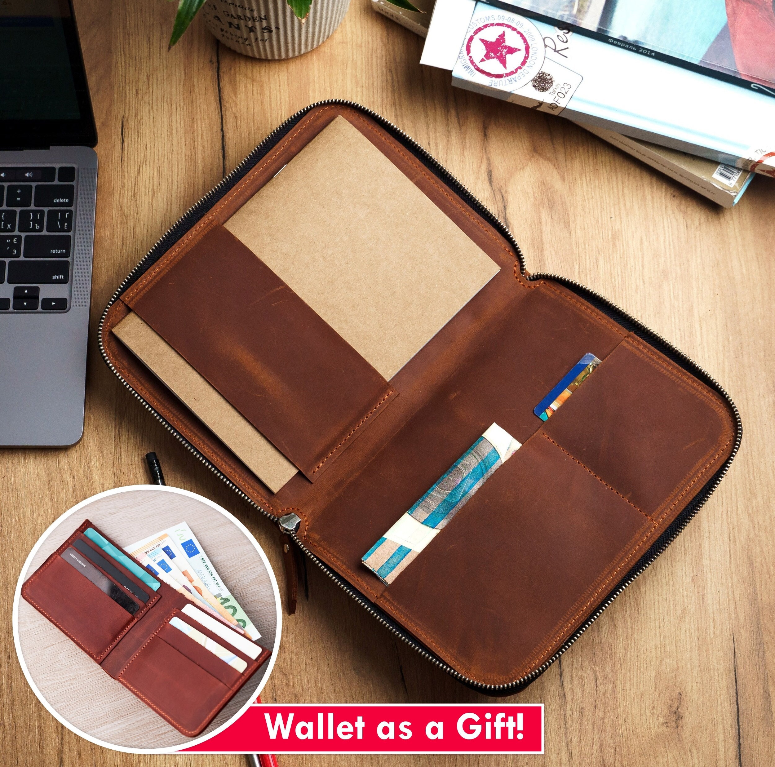 Portfolio With Logo, Zipper Book Cover, Padfolio With Zipper, Leather ...