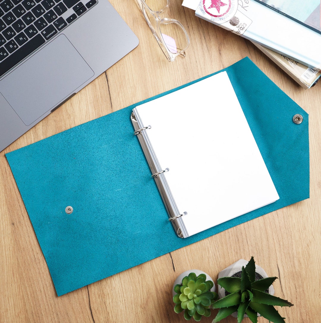 Leather 3 Ring Binder Women, Blue Leather Binder 3 Ring, Personalized 3 ...