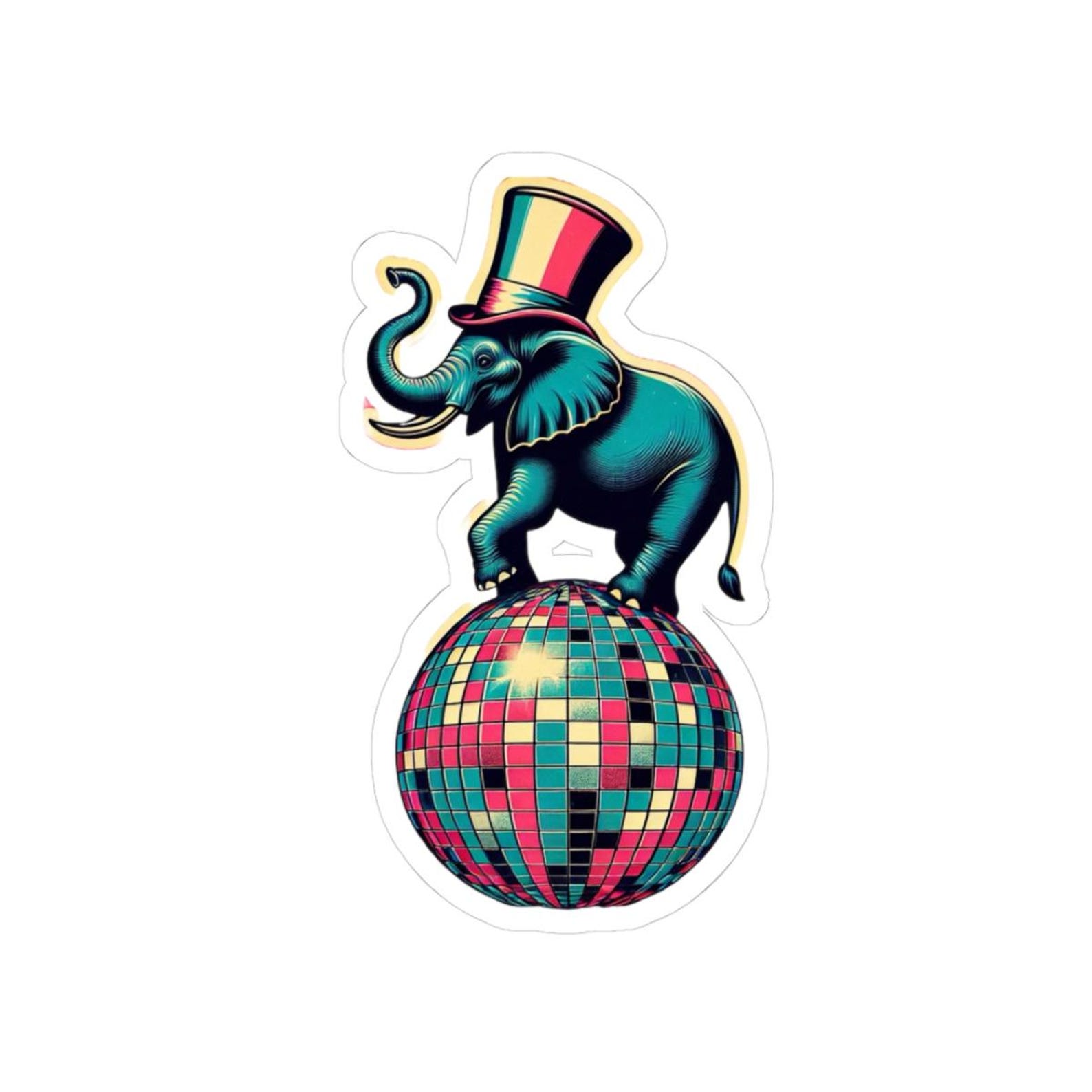 Disco Circus Elephant Ball Retro Kiss-cut Stickers Vintage 70s Fun ...