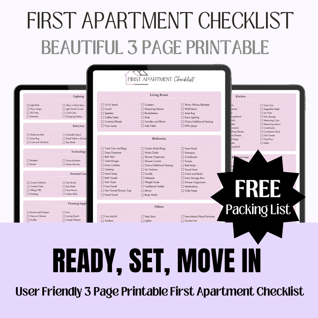 First Apartment Checklist Printable FREE Packing List New Home ...
