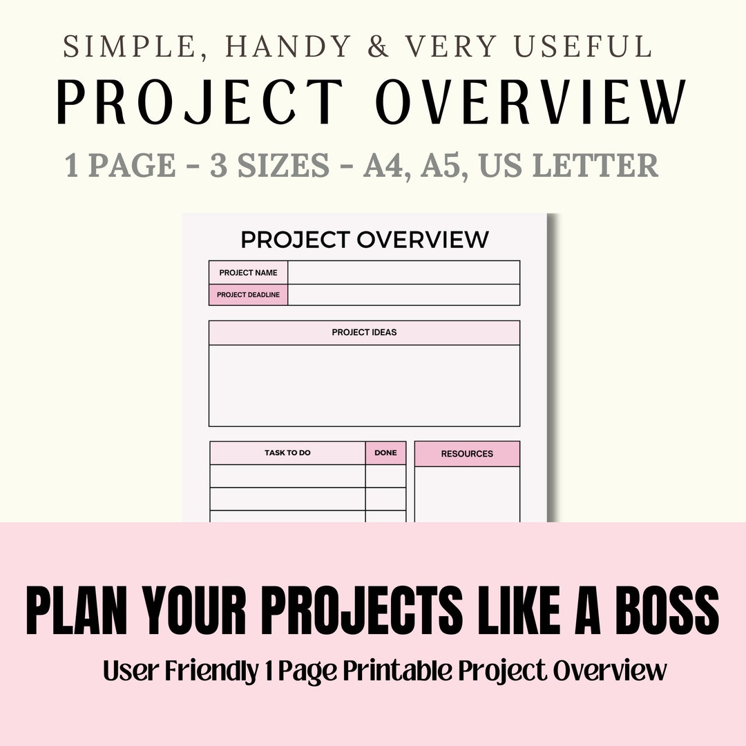 Project Overview 1 Page Project Planner A4, A5 & US Letter Sizes ...