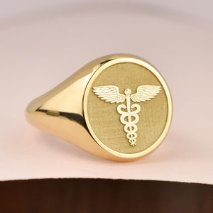 14K Gold Medical Alert ID Signet Ring, Emergency Medical Info Ring ...