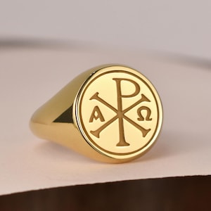 14K Gold Chi Rho Symbol Signet Ring, Greek PX Jewelry, Christogram Ring ...