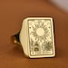 14K Gold the Sun Tarot Card Signet Ring, Rectangle Tarot Card Ring ...