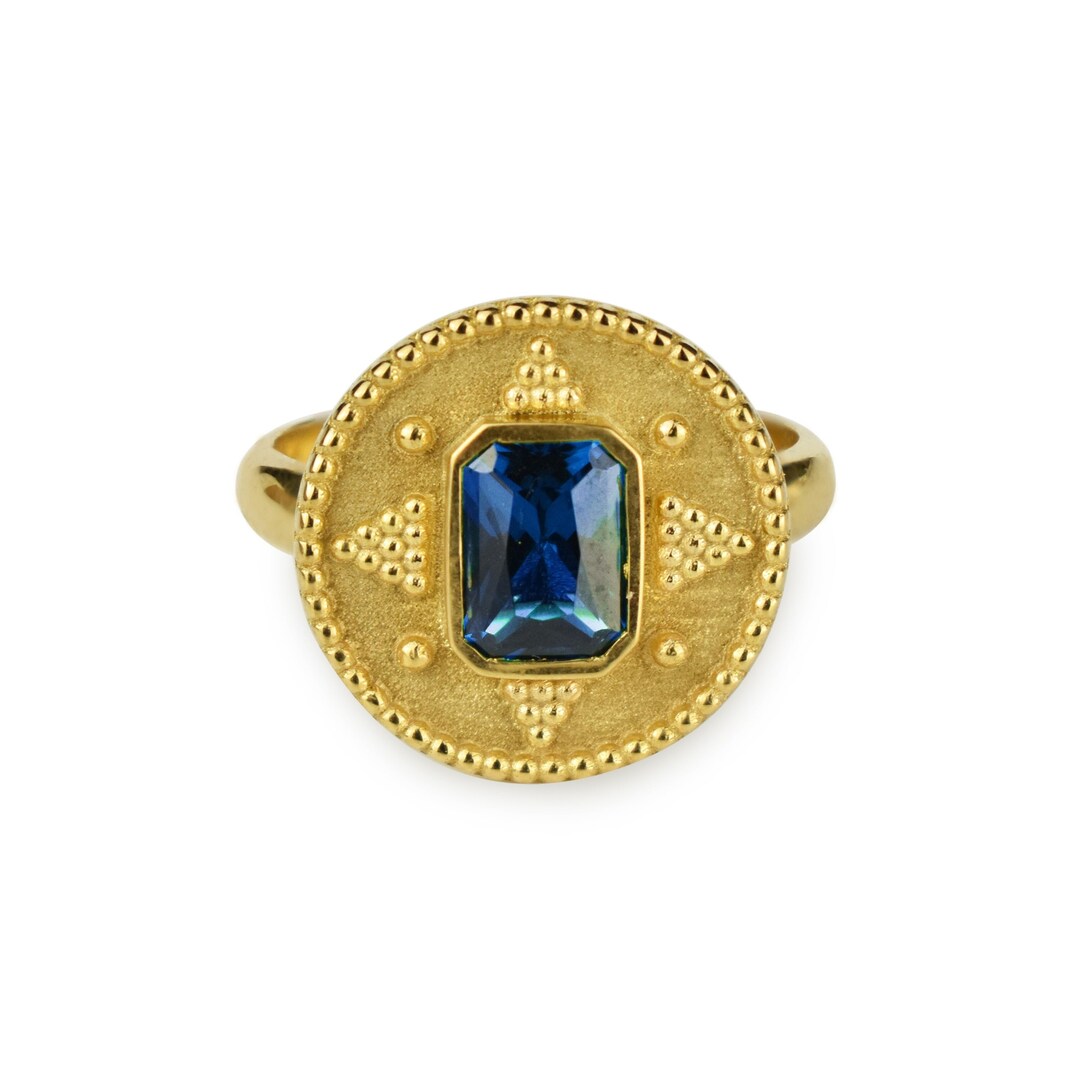 Ancient Greek Blue Sapphire Ring, 14K Solid Gold Byzantine Empire ...