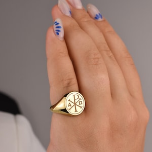14K Gold Chi Rho Symbol Signet Ring, Greek PX Jewelry, Christogram Ring ...