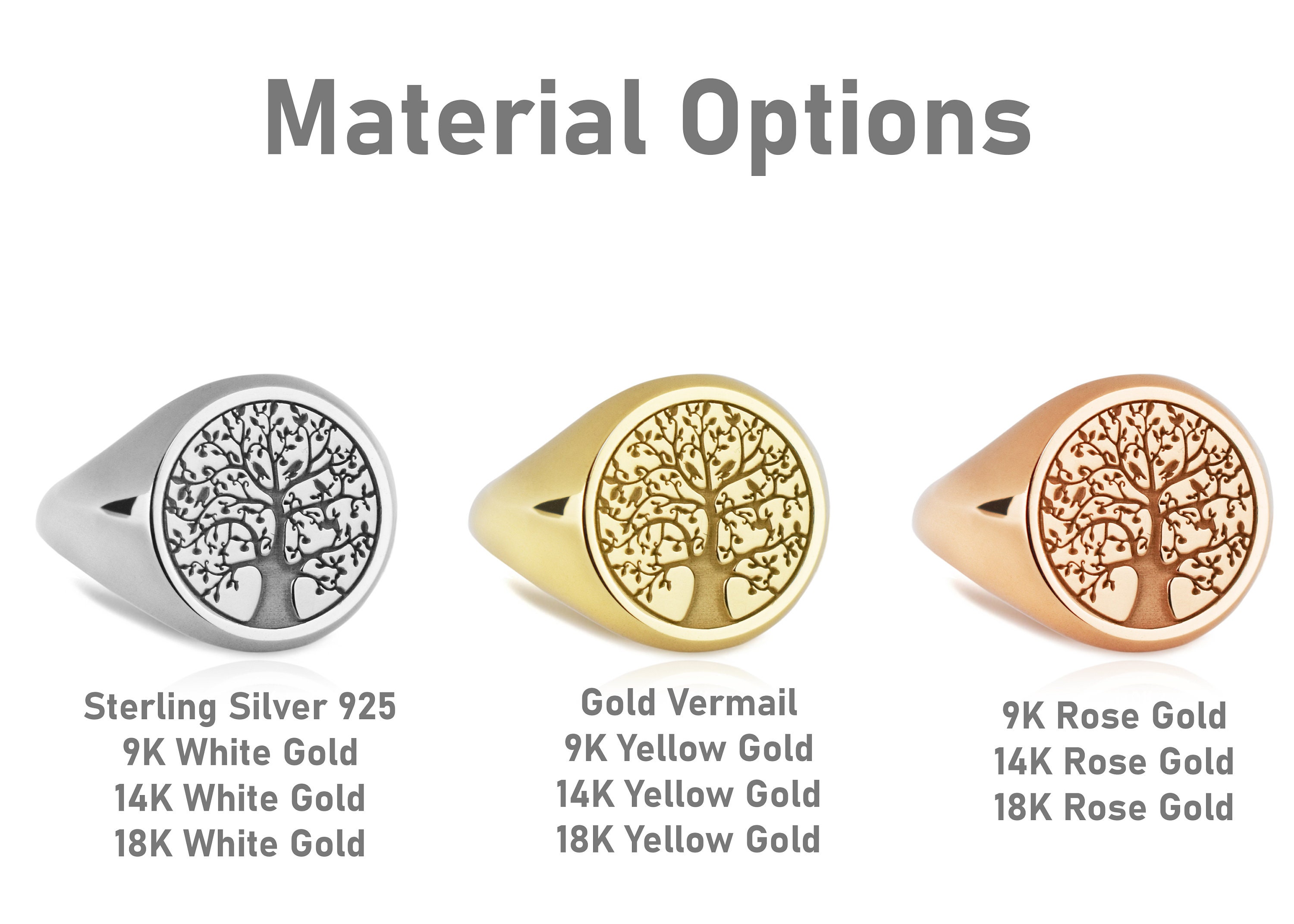 14K Gold Tree of Life Signet Ring, Family Tree Gold Ring, Personalized ...