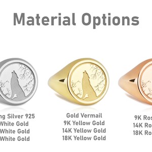 14K Solid Gold Howling Wolf Signet Ring, Personalized Grey Wolf Ring ...