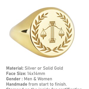 14K Gold Scales of Justice Signet Ring, Personalized Justice Scale Ring ...