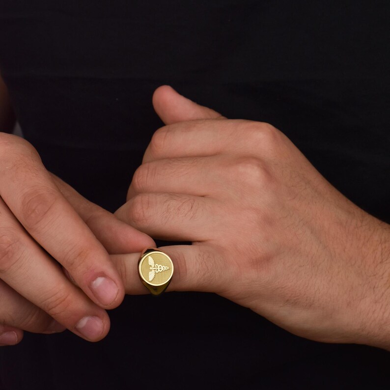 14K Gold Medical Alert ID Signet Ring, Emergency Medical Info Ring ...