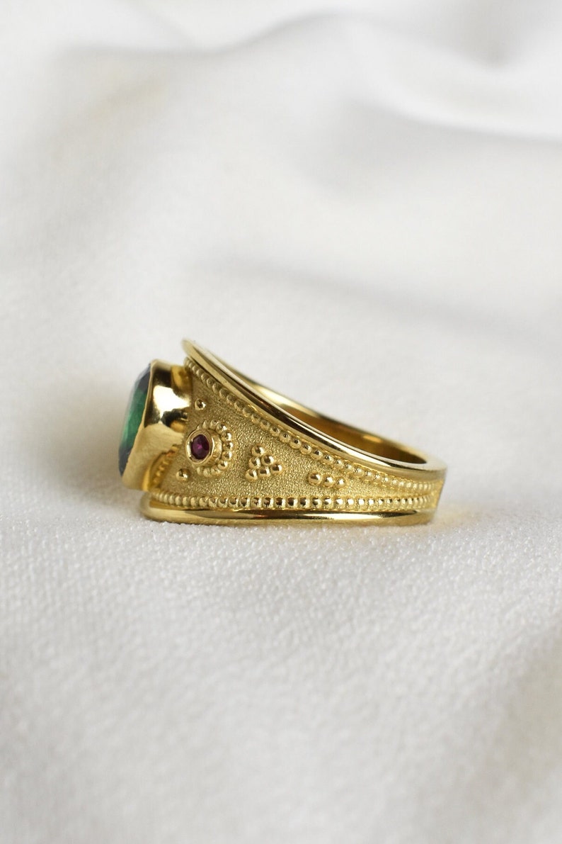 Pear Cut Emerald Gold Band, Byzantine Emperor Ring, Multi Color ...