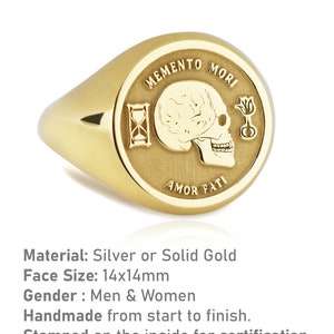 14K Solid Gold Memento Mori Signet Ring, Amor Fati Gold Ring, Stoicism Jewelry, Philosopher Gift ...