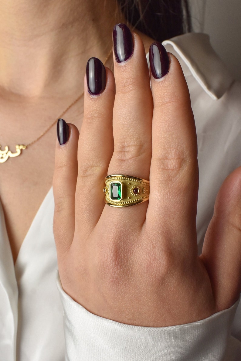 Emerald Byzantine Ring, Gold Etruscan Ring, Ancient Greek Ring ...