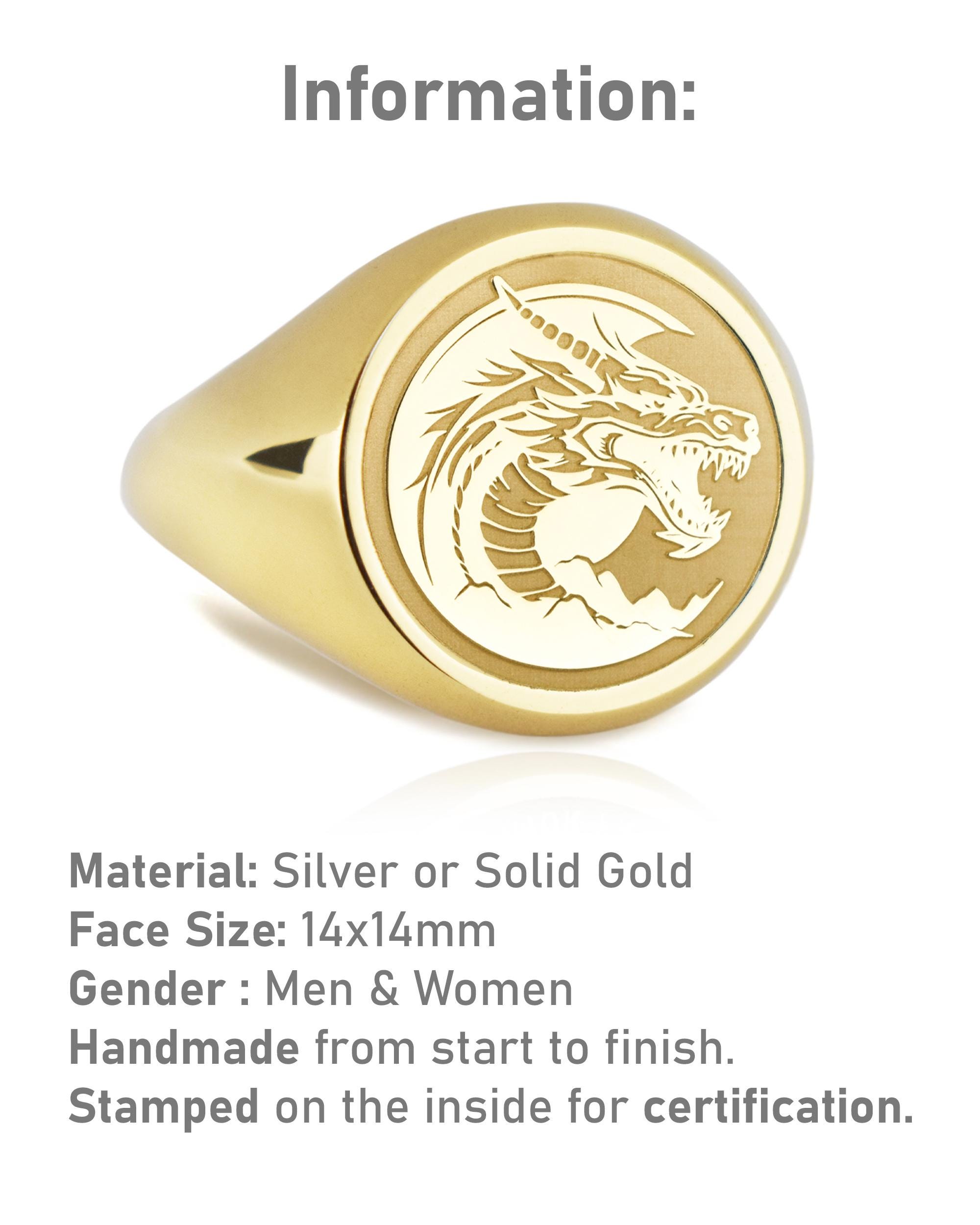 14K Solid Gold Dragon Signet Ring, Year of the Dragon Ring, Chinese ...