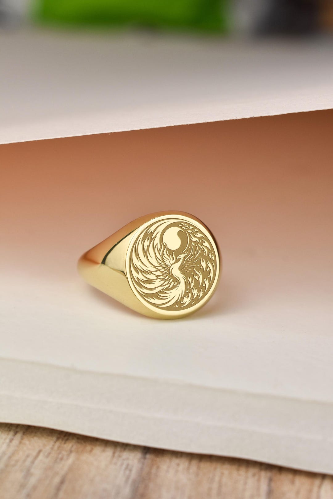 14K Gold Phoenix Signet Ring, Immortality Symbol Ring, Fire Bird ...