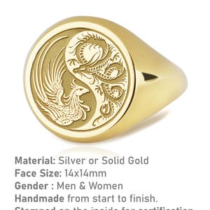 14K Gold Phoenix & Dragon Yin Yang Signet Ring, Personalized Yin Yang ...