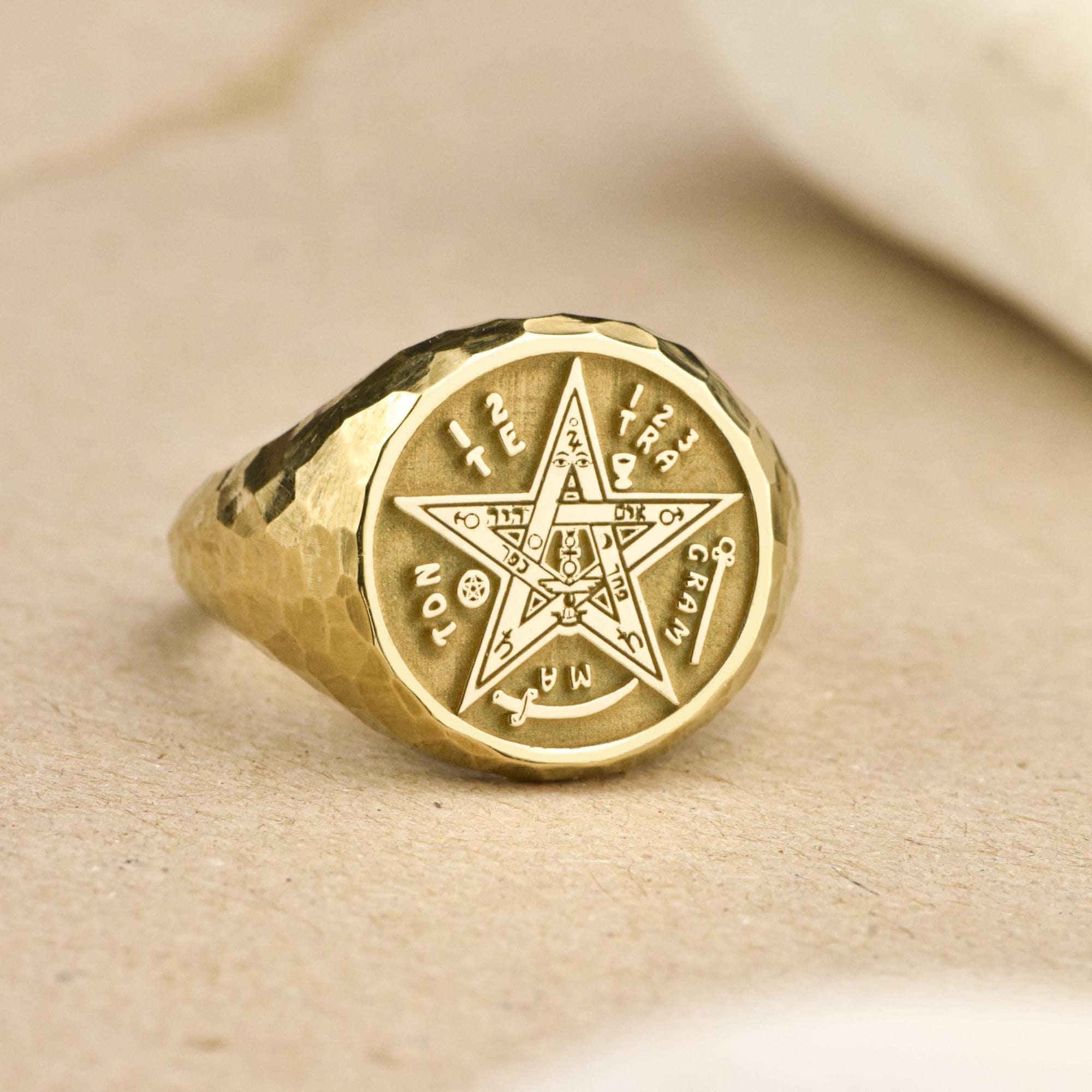 14K Solid Gold Tetragrammaton Signet Ring, Hammered Sacred Name Jewelry ...