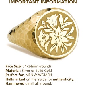14K Gold Lily of the Valley Signet Ring, Hammered Floral Jewelry ...