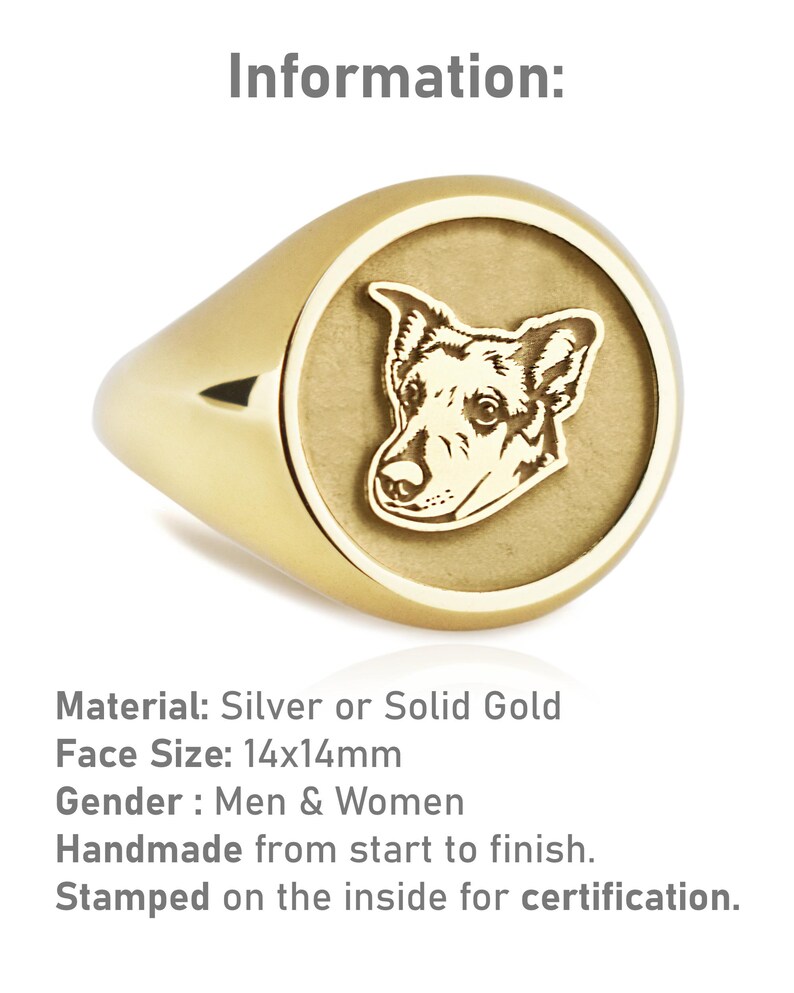 14K Gold Custom Pet Signet Ring for Men & Women, Personalized Puppy ...
