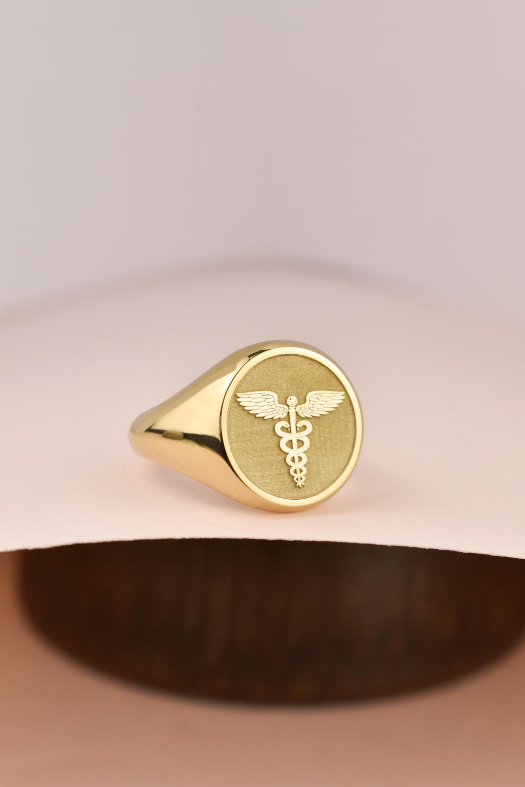 14K Gold Medical Alert ID Signet Ring, Emergency Medical Info Ring ...