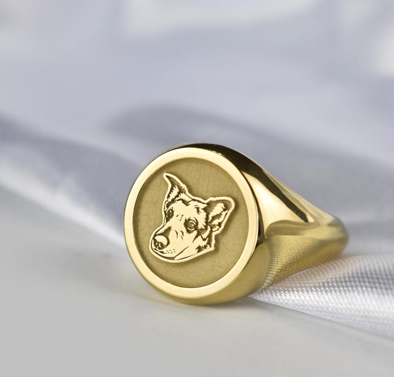 14K Gold Custom Pet Signet Ring for Men & Women, Personalized Puppy ...