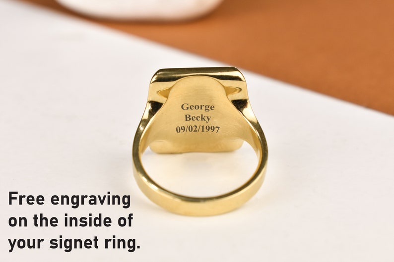 14K Gold King of Heart Signet Ring, Playing Card Rectangle Ring, Casino ...