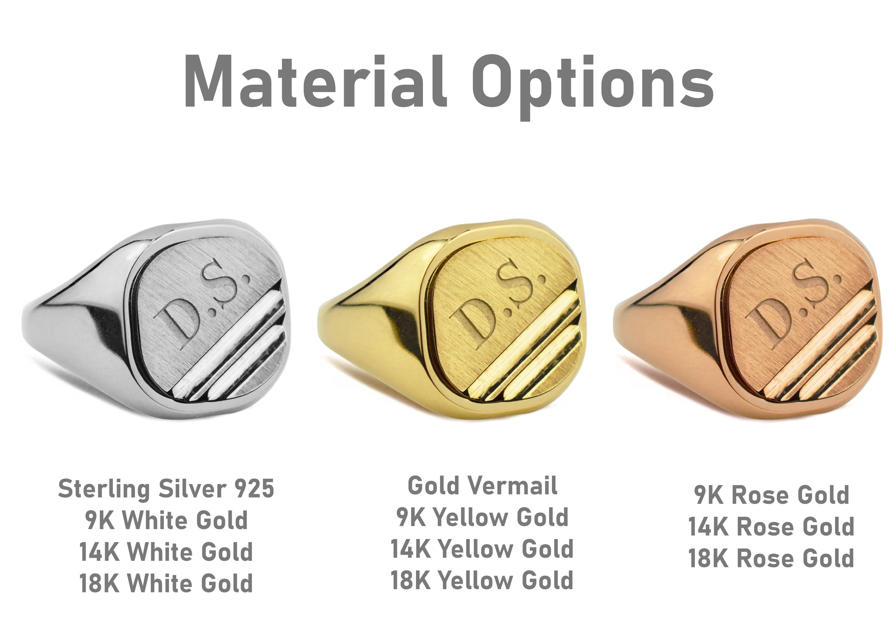 14K Gold Initials Signet Ring for Men, Monogram Signet Ring, Cushion ...